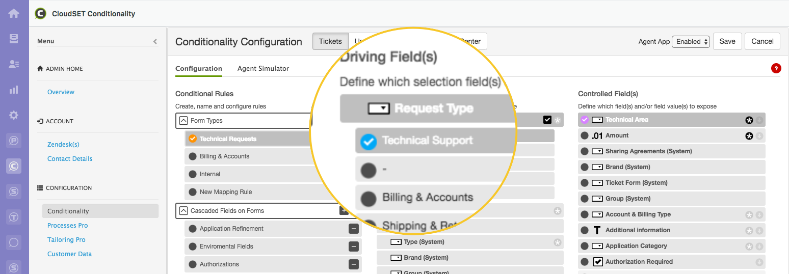 Configure Driving Fields – Support